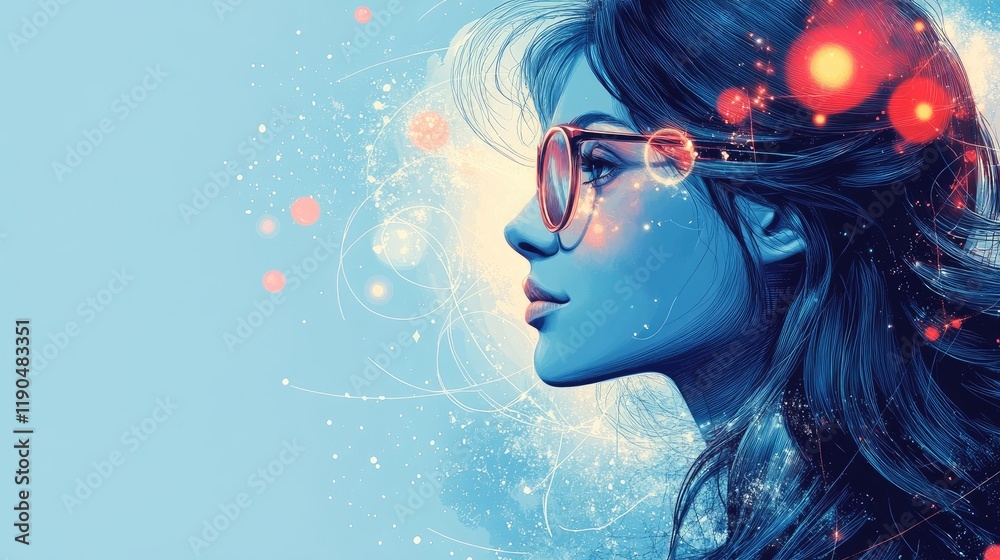 Scientist with long hair thinking about complex science knowledge ...