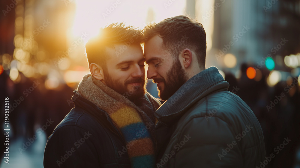 Two men showing affection for each other with a hug on a romantic ...