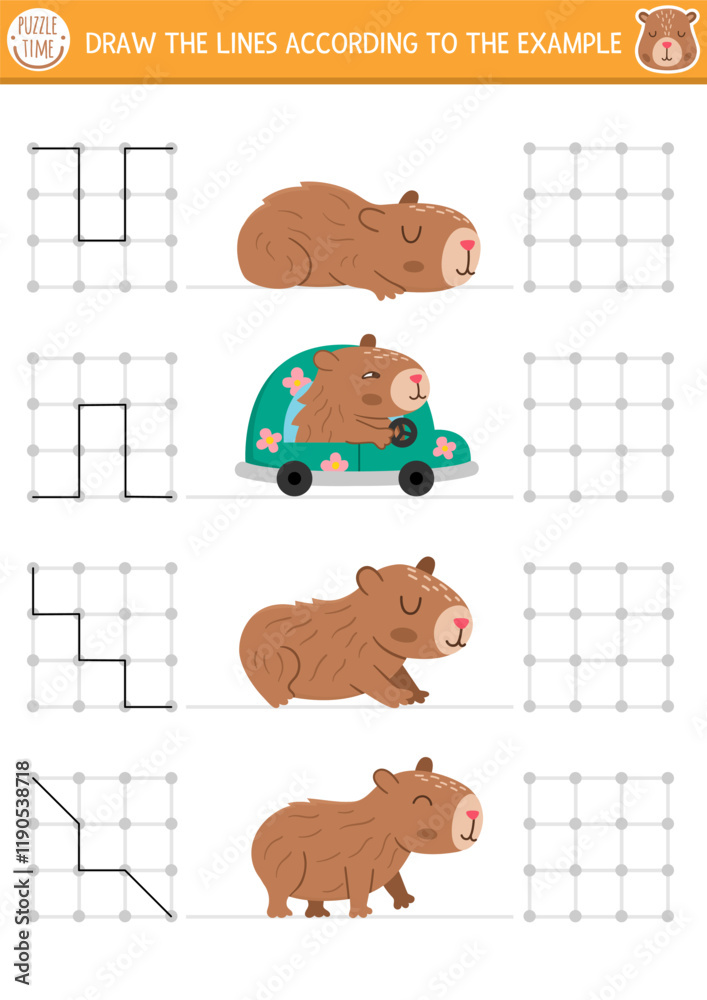 Capybara drawing, writing, tracing, space orientation activity for kids ...