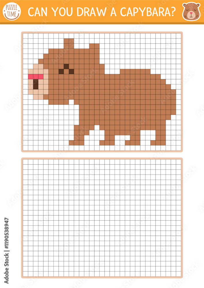 Draw the capybara by pixel grid. Vector drawing practice worksheet with ...