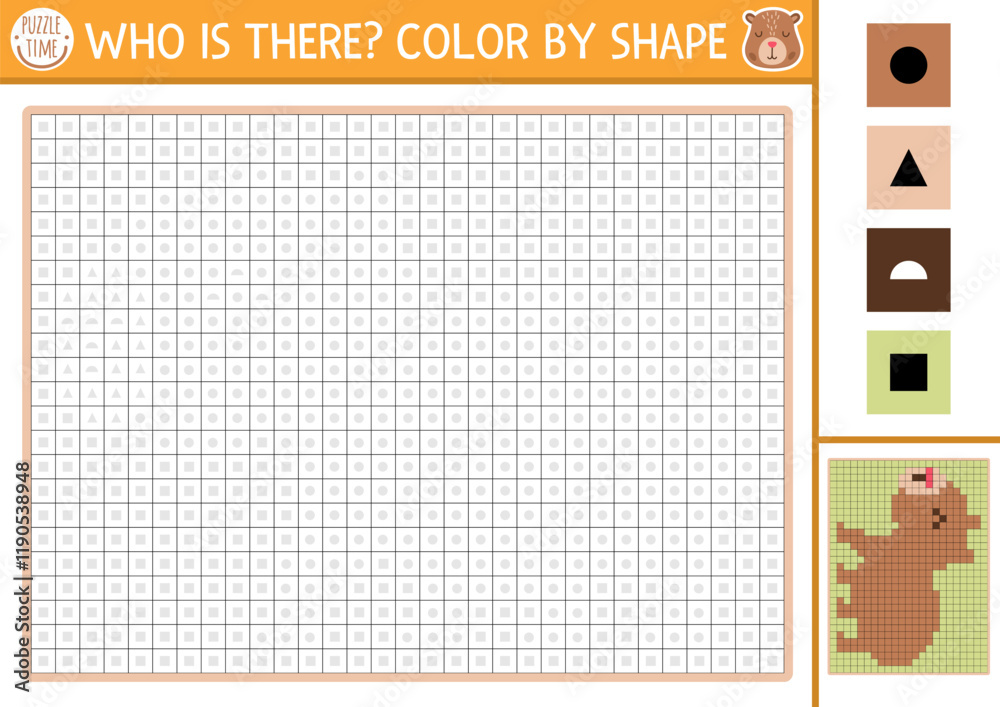Vector capybara color by shape activity with square pixel grid ...