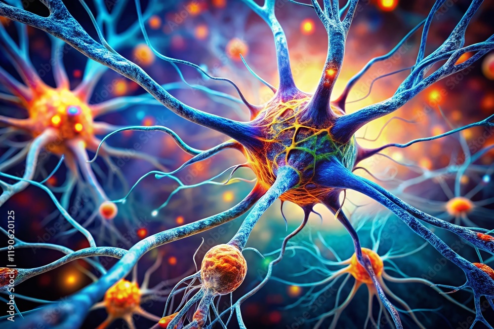 Labeled Diagram of a Neuron: Microscopic View of Nerve Cell Structure Stock Illustration | Adobe ...