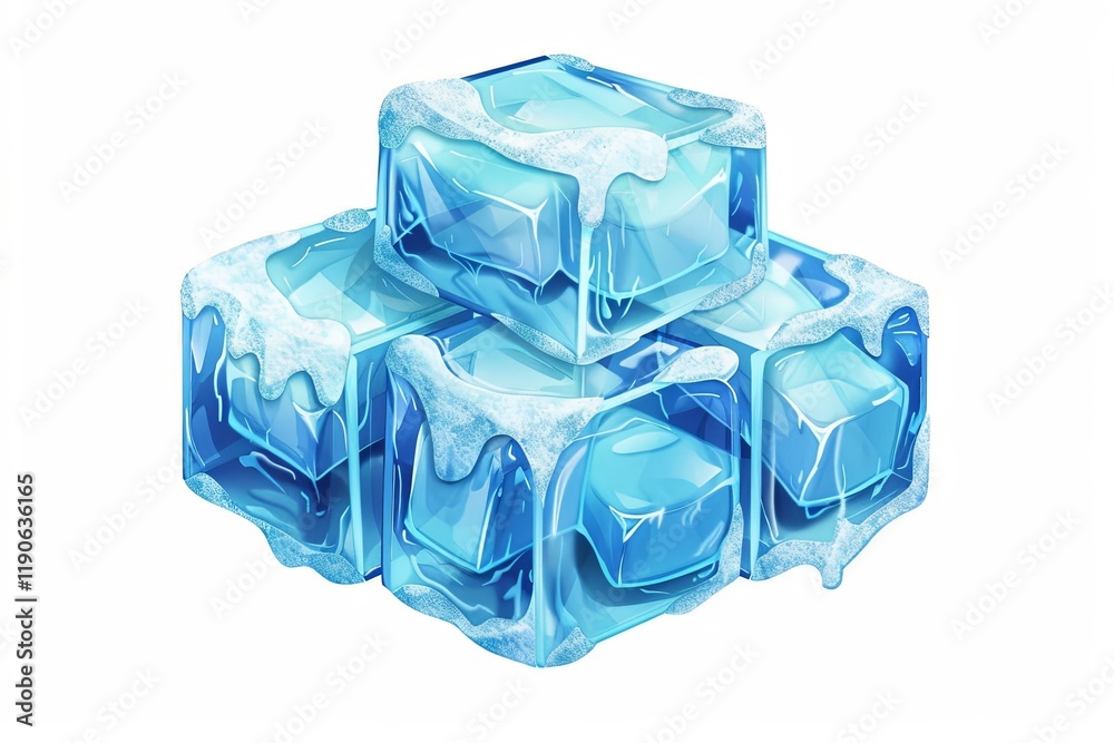 Melting ice cubes with dripping water. Hand-drawn digital illustration ...