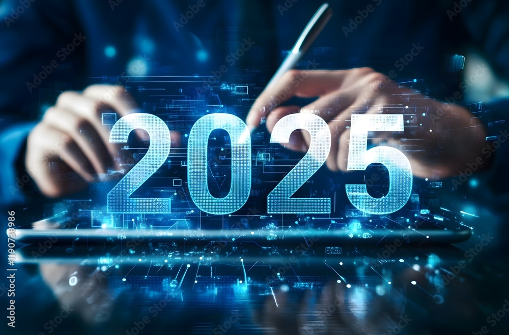 concept with code, "Digital Transformation in 2025, business goal set ...