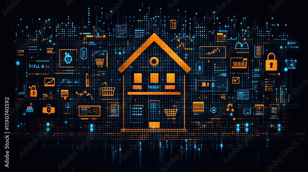 Fintech icons and AI-powered future technology for global e-commerce ...