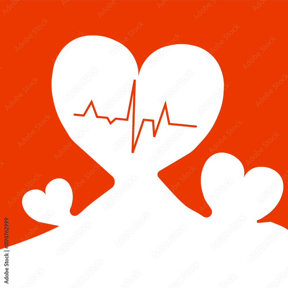 Heart pulse illustration in red background showing a white heartbeat ...