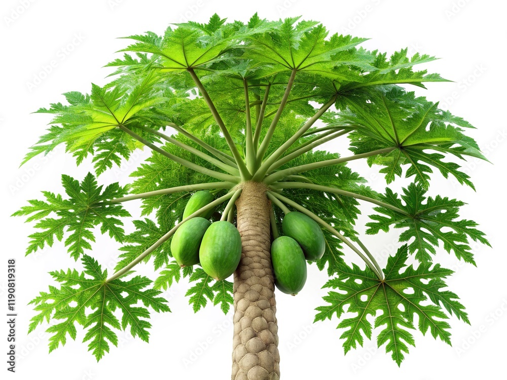 Papaya Tree Structure, Isolated White Background Botanical Illustration ...