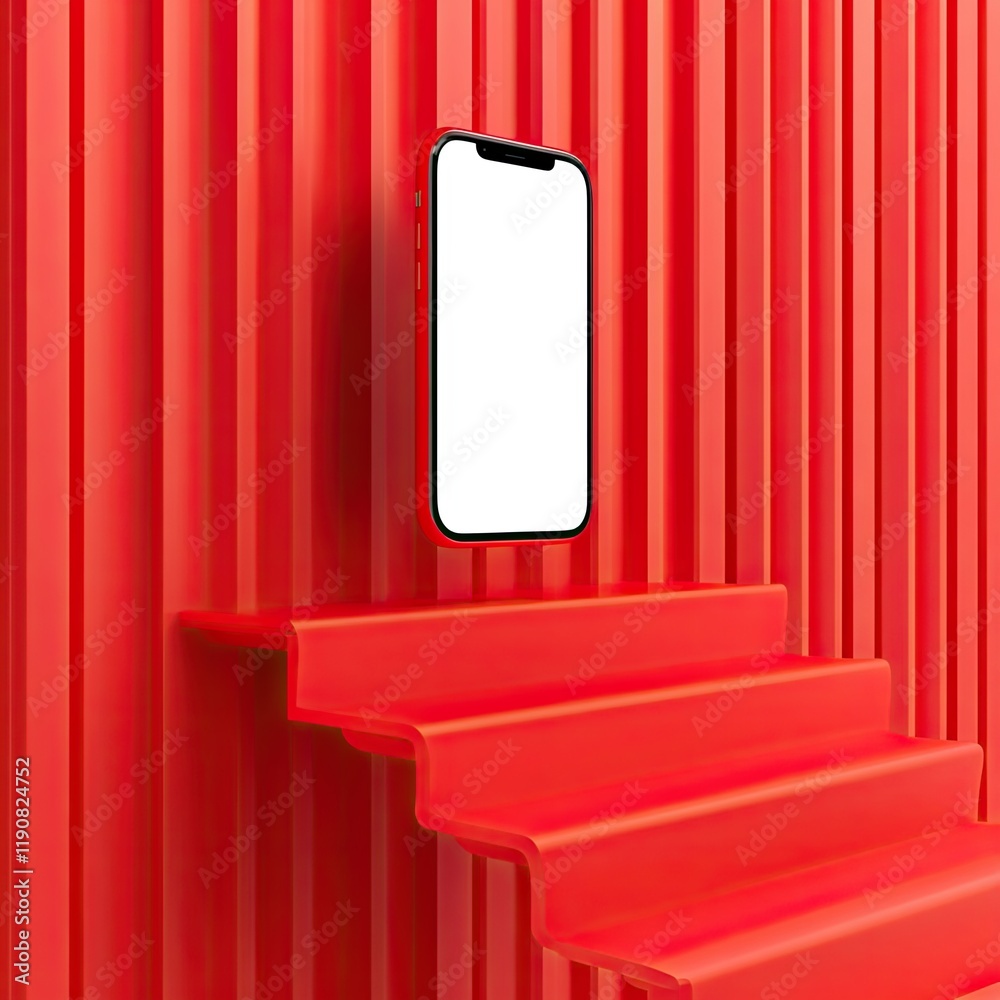 Red smartphone mockup floating against a minimalist red corrugated ...