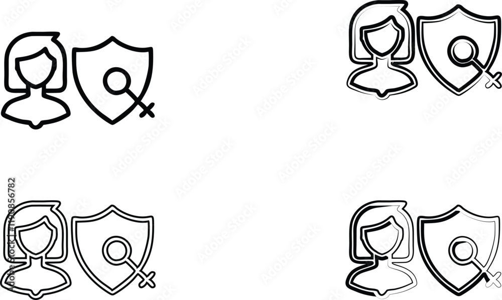 Shield icons, gender symbols, line art, simple designs, protection ...