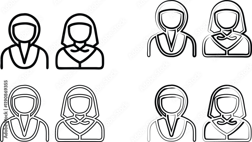 Simple line drawings, female avatars, minimalist user icons, black and ...