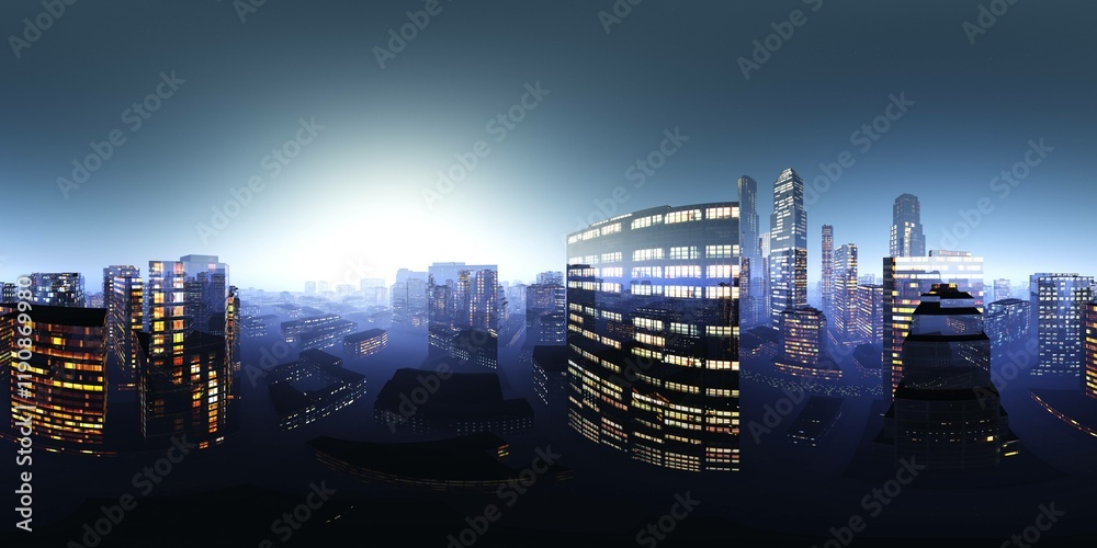 Night city, Cityscape, equidistant projection, Environment map. HDRI ...
