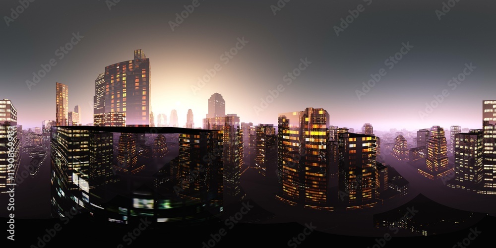 Night city, Cityscape, equidistant projection, Environment map. HDRI ...