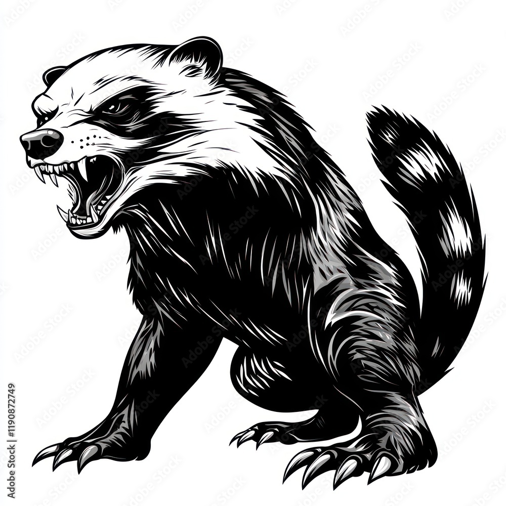 Angry badger illustration, white background, tattoo design Stock ...