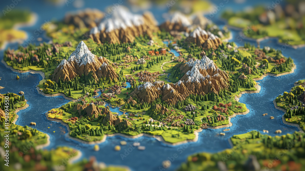 explore a low-poly stylized fantasy world map with voxel terrain, featuring 3d-rendered ...
