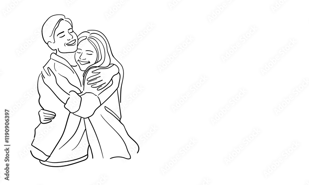 Friendly hugs continuous line art drawing isolated on white background ...