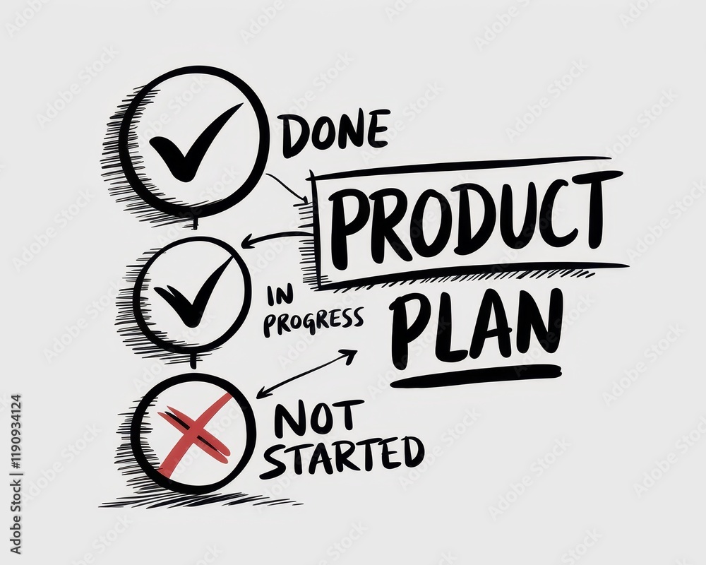 Hand drawn product plan checklist showing progress stages Stock ...