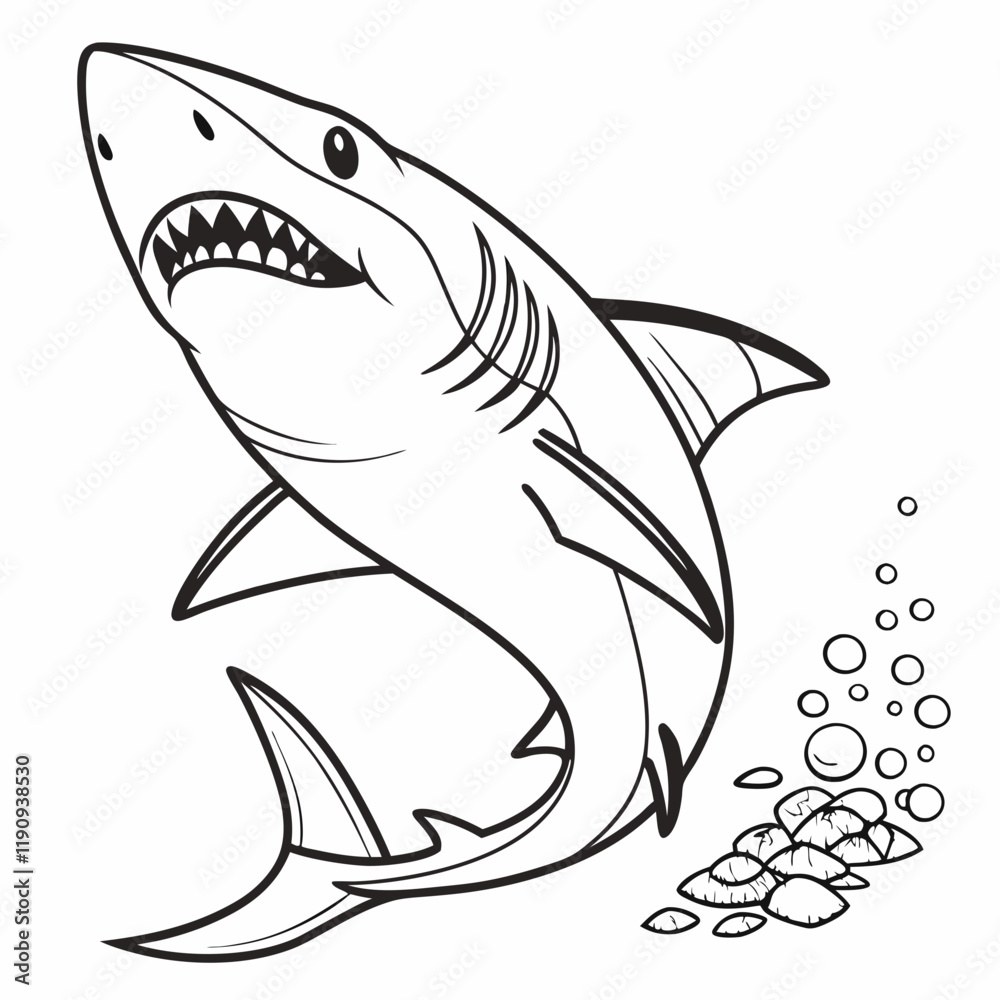 shark coloring page , coloring page for kids, animal coloring page, KDP ...