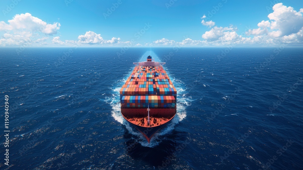 Navigating global trade: A colorful cargo ship on the vast blue ocean ...