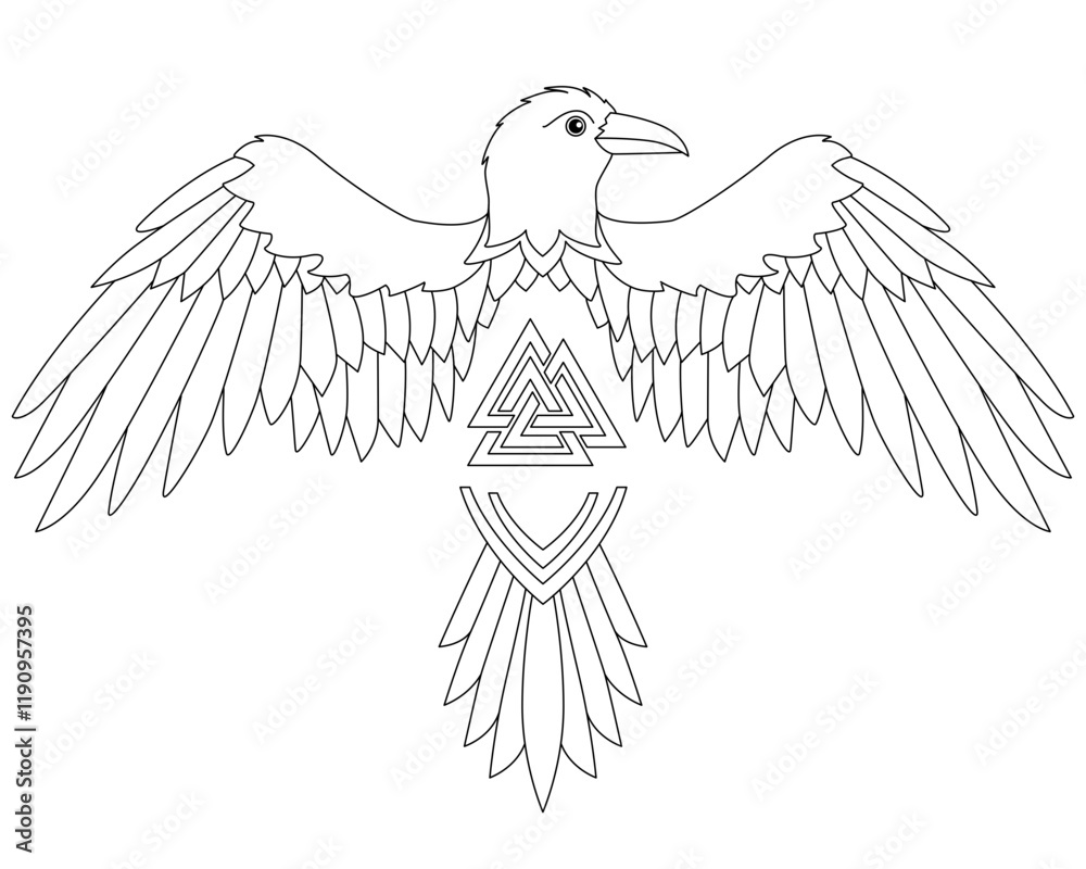 Odin's Raven with a Valknut on his Back - Vector Illustration for ...
