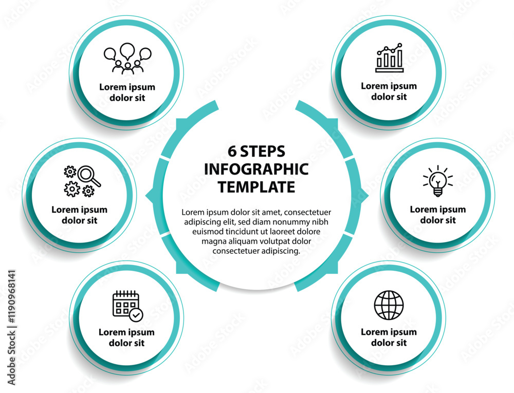 6 steps infographic template with 6 options. Flowchart that can be used ...