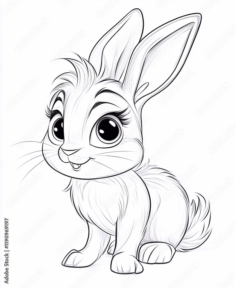 coloring pages for kids kawaii Bunny (rabbit) – simple body with big ...