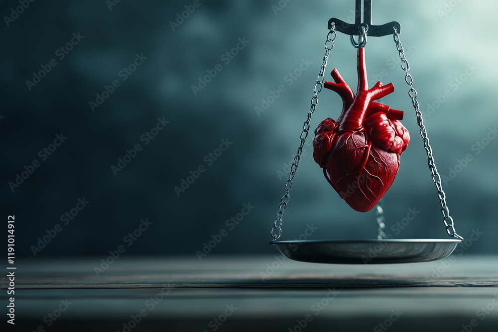 A symbolic image of a human heart struggling under the weight of a ...