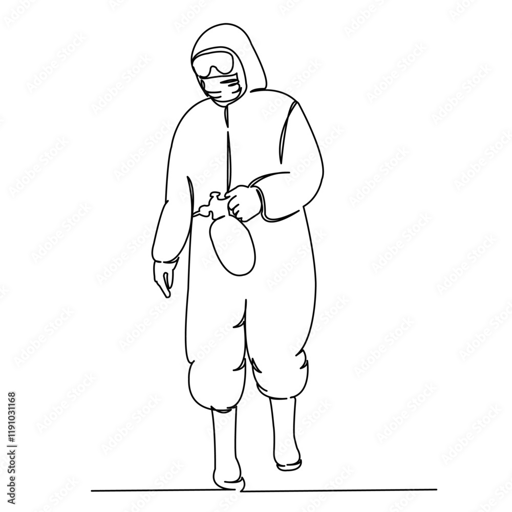 One continuous single drawing line art flat doodle man, safety, suit ...