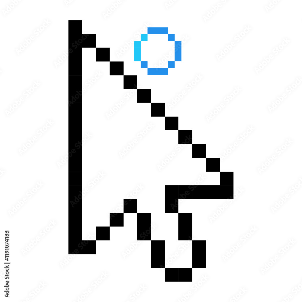 Pixelated mouse cursor with blue loading circle, pointer, loading ...