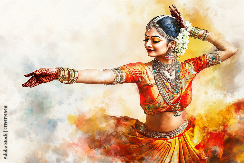 Bharatanatyam Dancer in Water Color Painting Style | Indian Classical ...