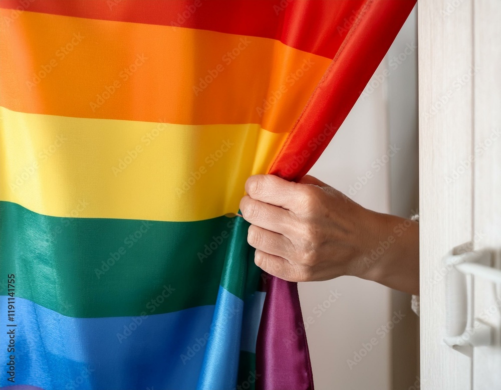 Generated image Unknown person hand coming out of closet with gay pride ...