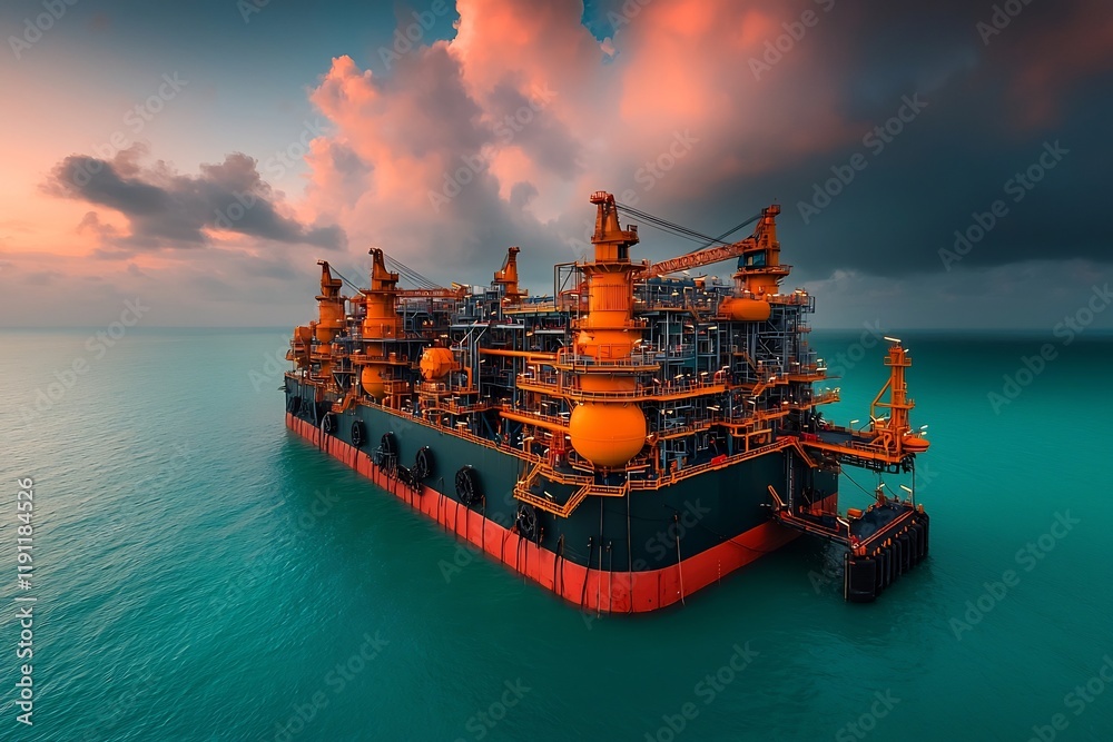 Massive Offshore Floating Production Storage And Offloading Fpso Unit Moored In The Expansive