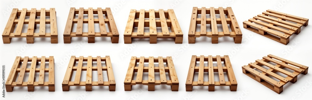 Multiple wooden pallets displayed on plain white background. Pallets ...