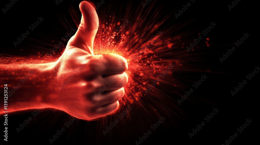 Thumbs Up, Energy Burst: A powerful, stylized image of a glowing red ...