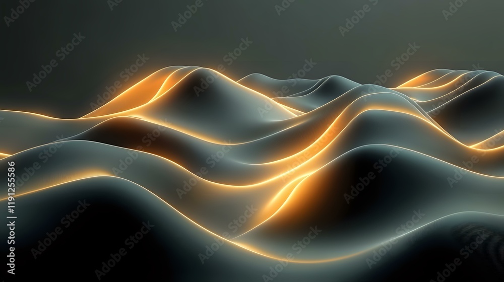 Glowing wave patterns with radiant peaks flowing dynamically ...