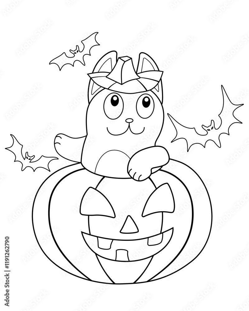 The cat is celebrating Halloween - vector linear illustration for ...