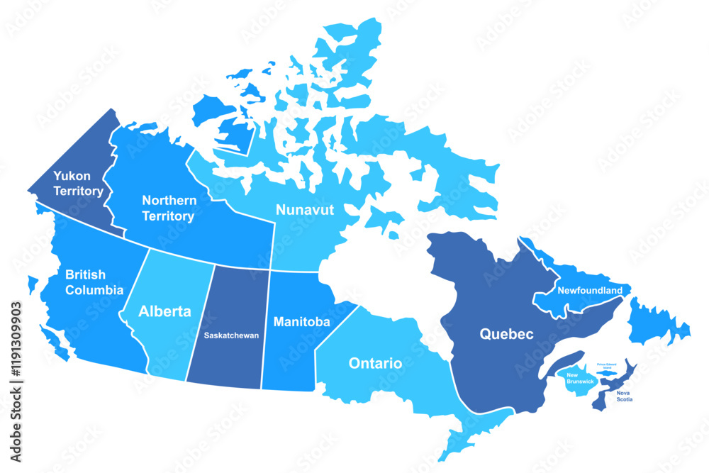 Canada map. Canada map with division and province names isolated ...