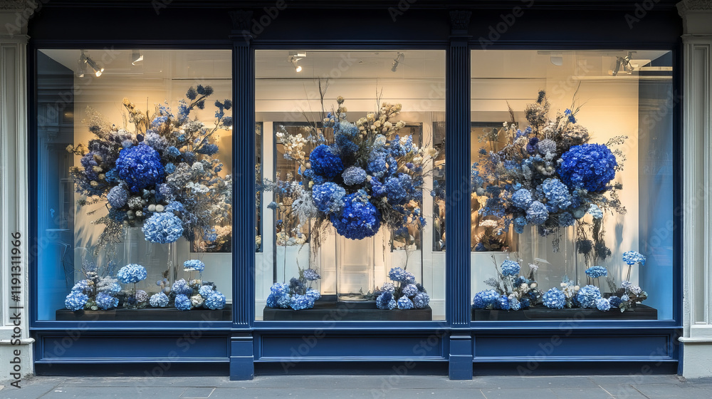 elegant blue hydrangea and dried flower window display inspiration for ...