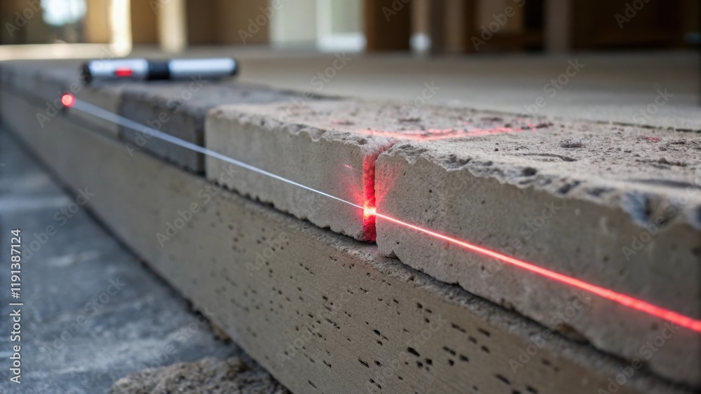 A medium closeup focused on the laser beam casting a sharp line across ...
