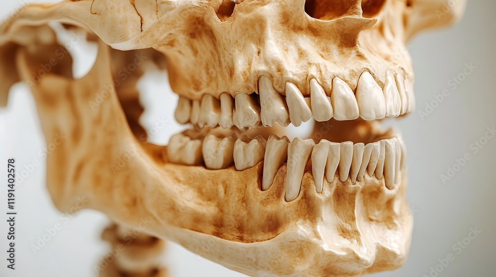 Anatomical diagram of the human jaw showing teeth roots and jawbone ...