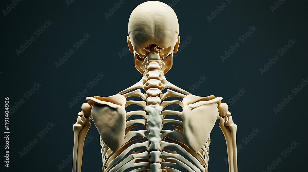 Human skeletal anatomy with focus on the rib cage and vertebral column ...