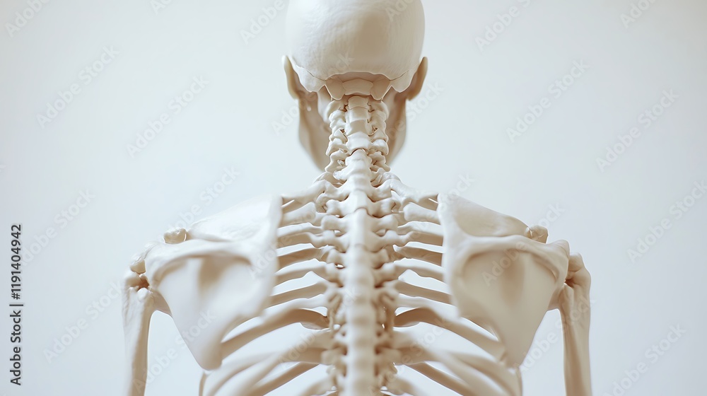 Human skeletal anatomy with focus on the rib cage and vertebral column ...