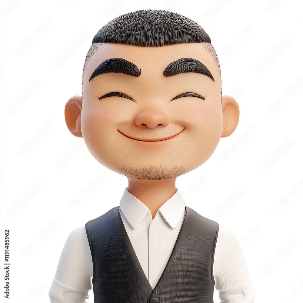 3D memoji representation of an Asian man in formal attire with buzz cut ...