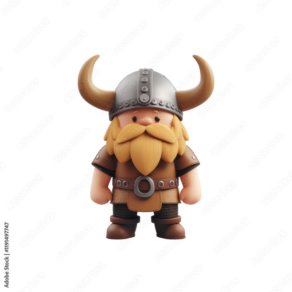 3D cute Viking character wearing a horned helmet with a belt and beard ...