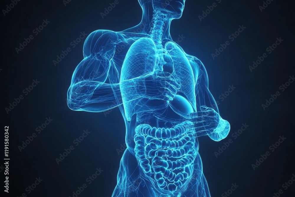 3D X-Ray of Human Stomach and Bowel Anatomy, Showing Digestive System ...