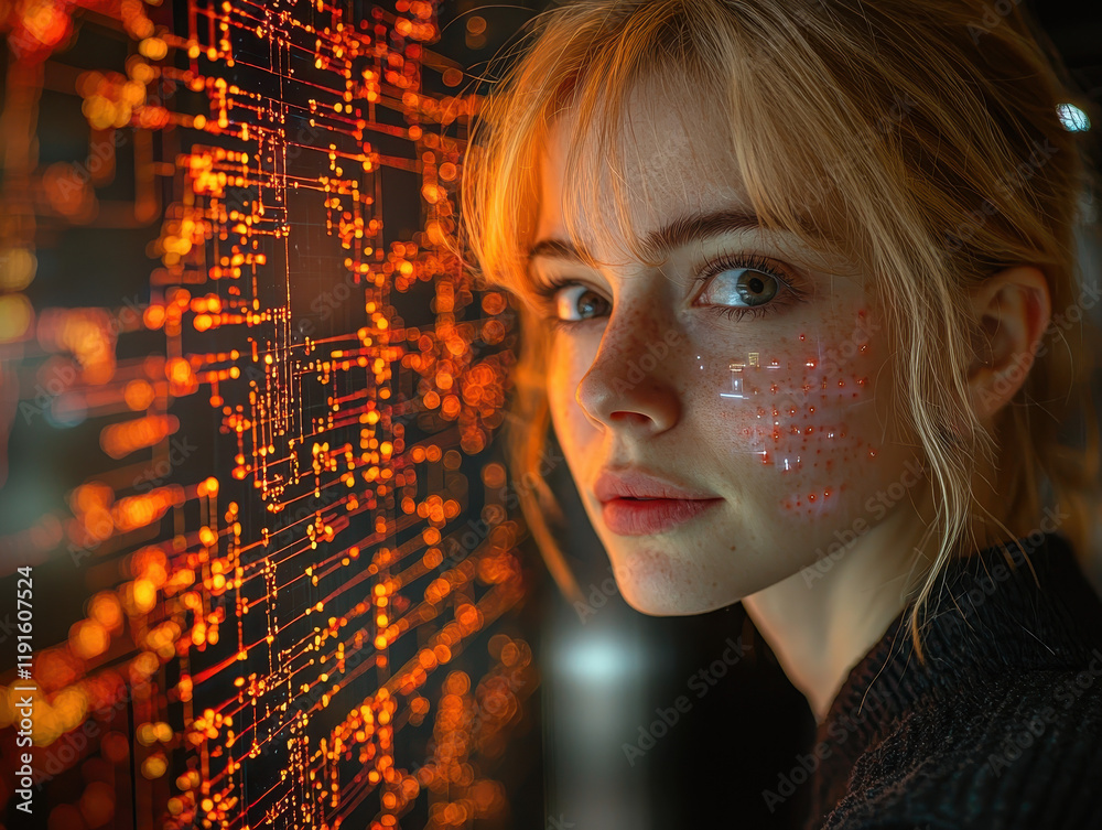 Foto de Stock Business professional leverages AI-powered holographic assistant to analyze ...