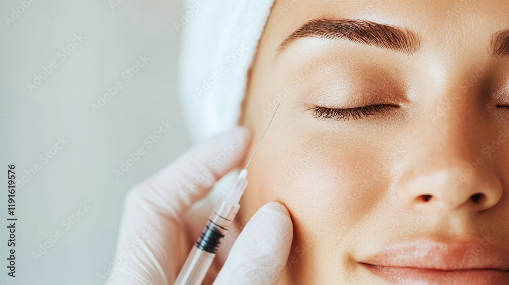 Doctor is injecting botulinum toxin for relaxing muscles around the eye ...