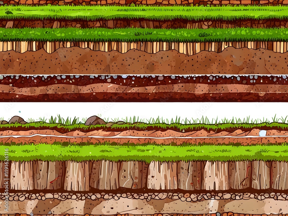 Comprehensive Vector Pattern of Layered Dirt, Clay, Stones, and Grass ...