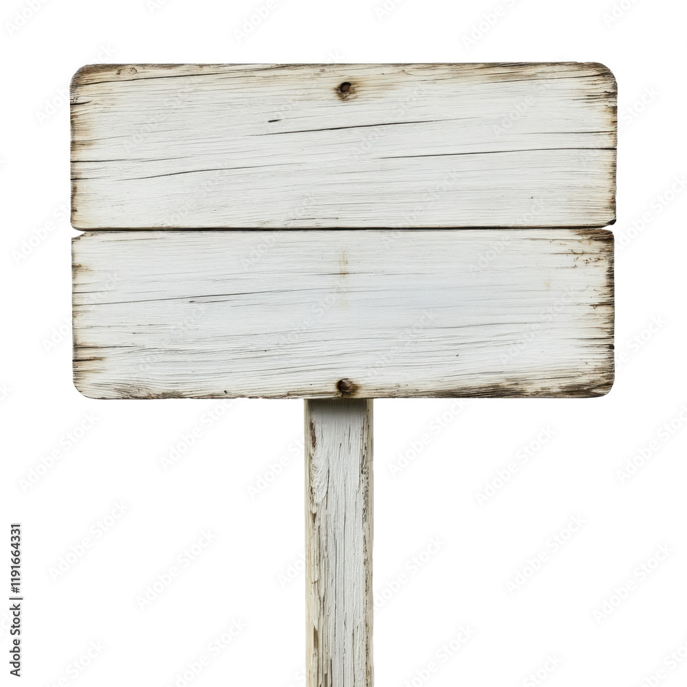 Blank weathered white wooden mockup sign isolated on transparent ...