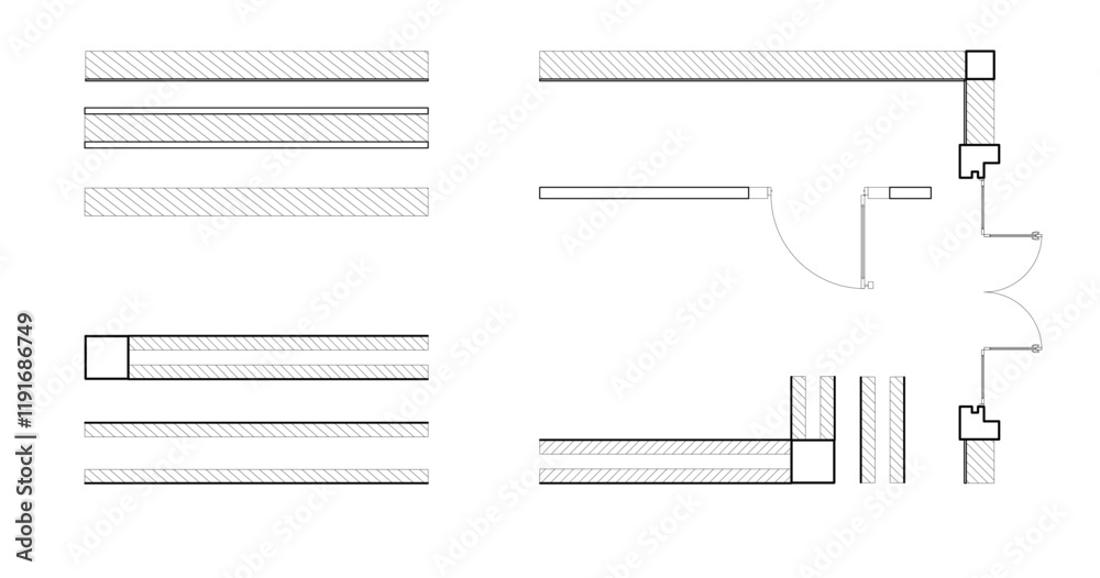 Vector illustration of architectural drawings featuring minimal-style ...