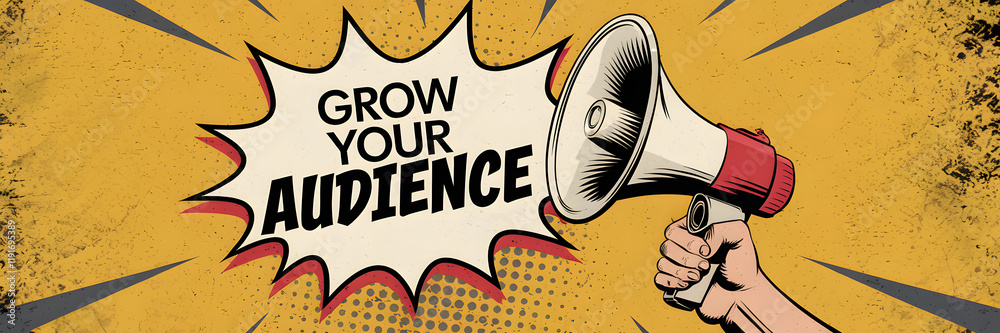 "Grow Your Audience" in a comic-book style with a bold speech bubble ...